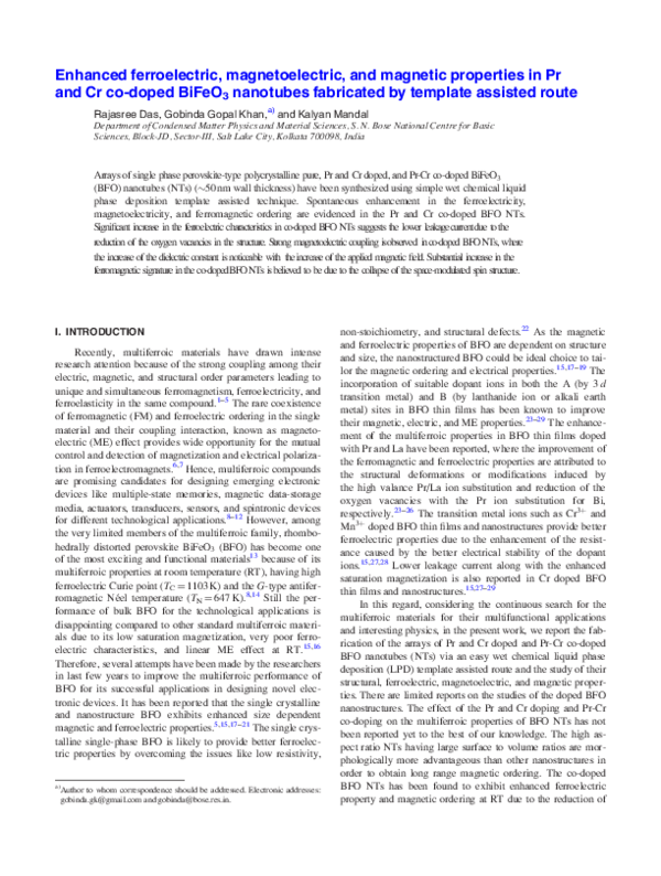 (PDF) Enhanced ferroelectric, magnetoelectric, and magnetic properties in Pr and Cr co-doped ...
