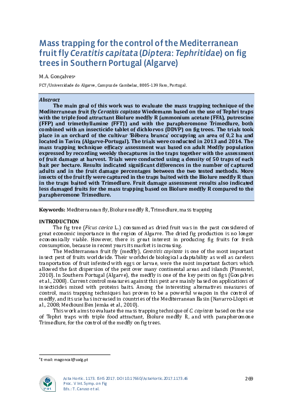 (PDF) Mass trapping for the control of the Mediterranean fruit fly ...