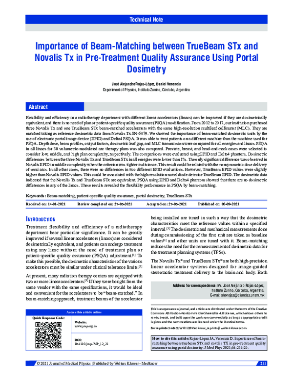 (PDF) Importance of Beam-Matching between TrueBeam STx and Novalis Tx in Pre-Treatment Quality ...