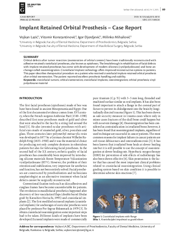 (PDF) Implant Retained Orbital Prosthesis – Case Report/ Implantatno retinirana orbitalna ...