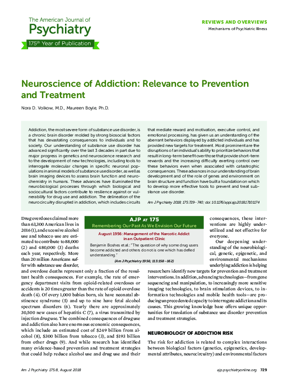 (PDF) Neuroscience of Addiction: Relevance to Prevention and Treatment
