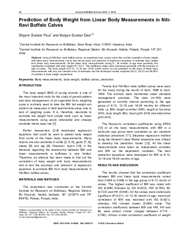 (PDF) Prediction of Body Weight from Linear Body Measurements in Nili-Ravi Buffalo Calves | Dr ...