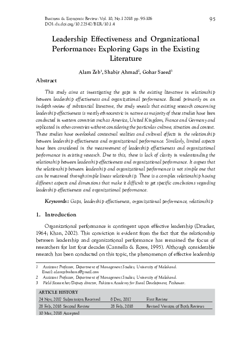 (PDF) Leadership Effectiveness and Organizational Performance ...