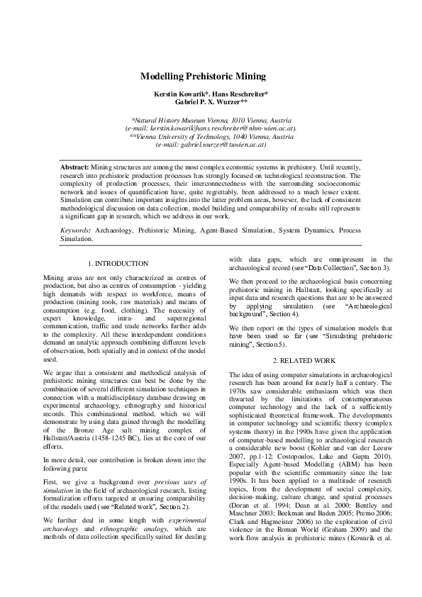 (PDF) Modelling prehistoric mining | Gabriel Wurzer - Academia.edu