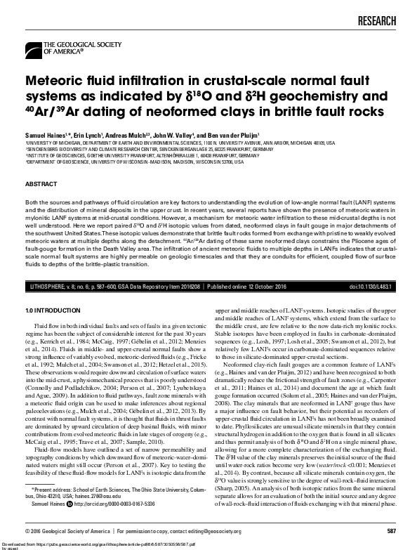 (PDF) Meteoric fluid infiltration in crustal-scale normal fault systems ...
