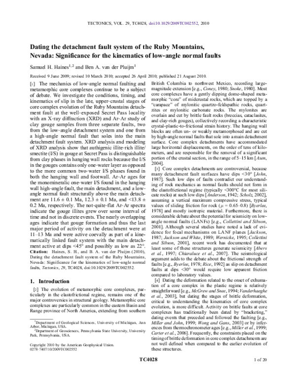 (PDF) Dating the detachment fault system of the Ruby Mountains, Nevada ...
