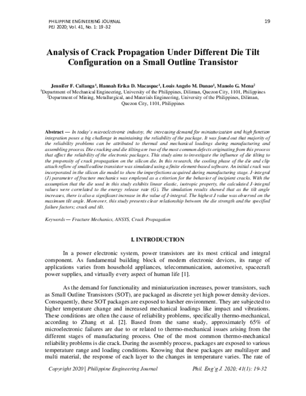 (PDF) Analysis of Crack Propagation Under Different Die Tilt ...