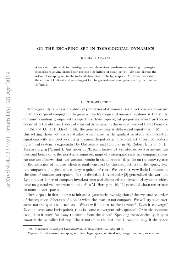 (PDF) On the Escaping Set in Topological Dynamics