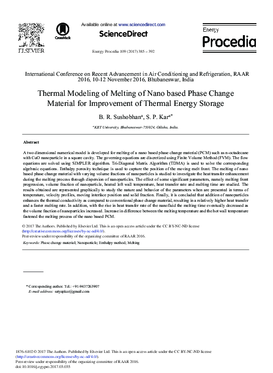 (PDF) Thermal Modeling of Melting of Nano based Phase Change Material ...