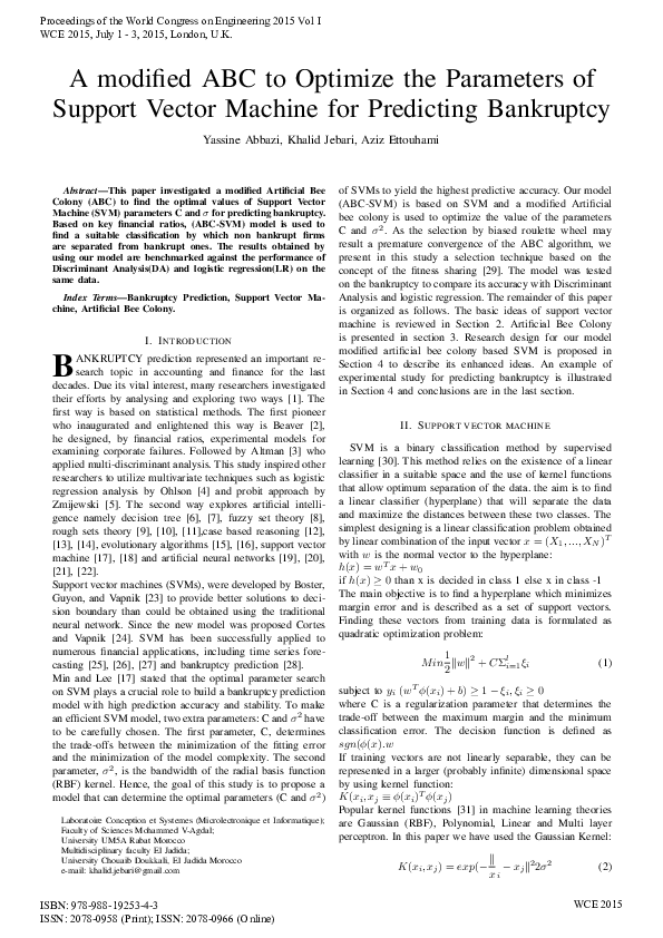 (PDF) A modified ABC to Optimize the Parameters of Support Vector Machine for Predicting Bankruptcy