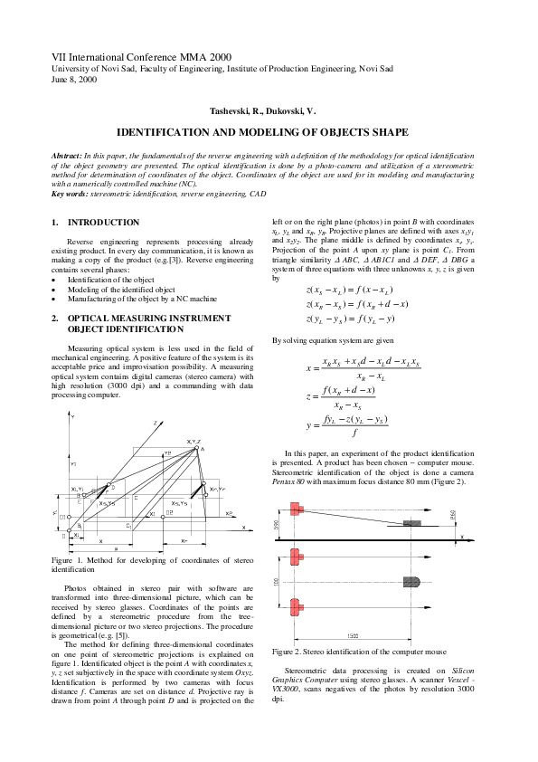(PDF) Stereometric identification of geometry and modelling of objects