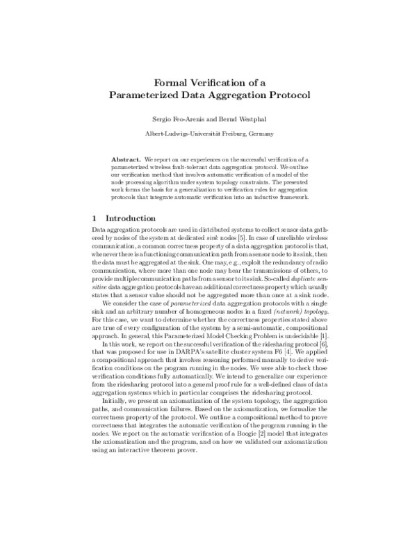 (PDF) Formal Verification of a Parameterized Data Aggregation Protocol