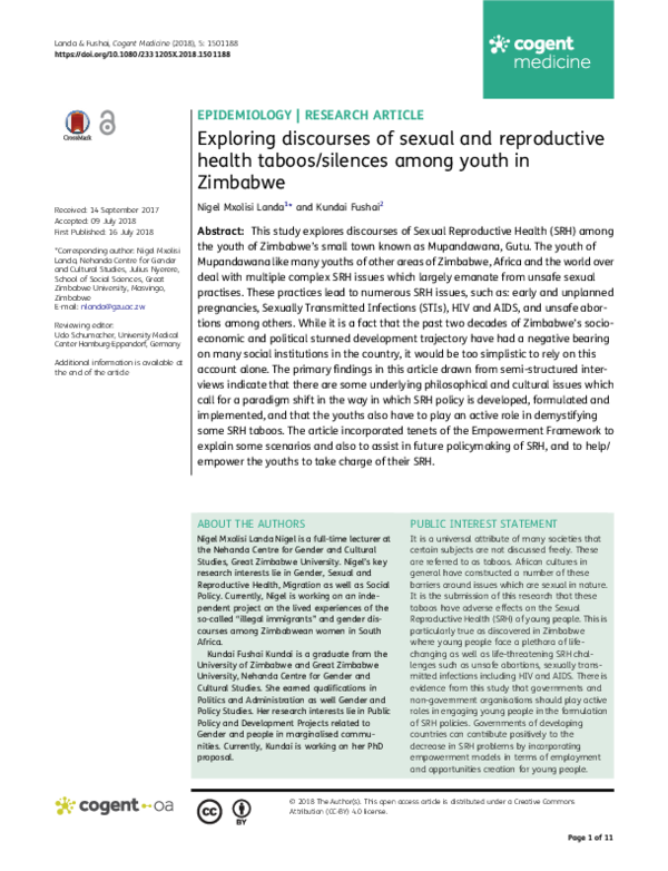 (PDF) Exploring discourses of sexual and reproductive health taboos ...