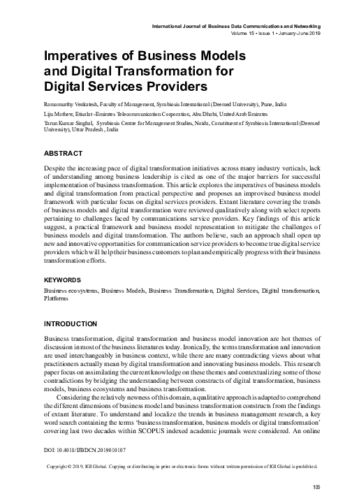 (PDF) Imperatives of Business Models and Digital Transformation for Digital Services Providers