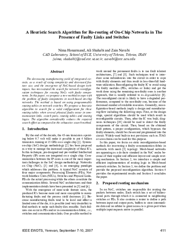 Pdf A Heuristic Search Algorithm For Re Routing Of On Chip Networks