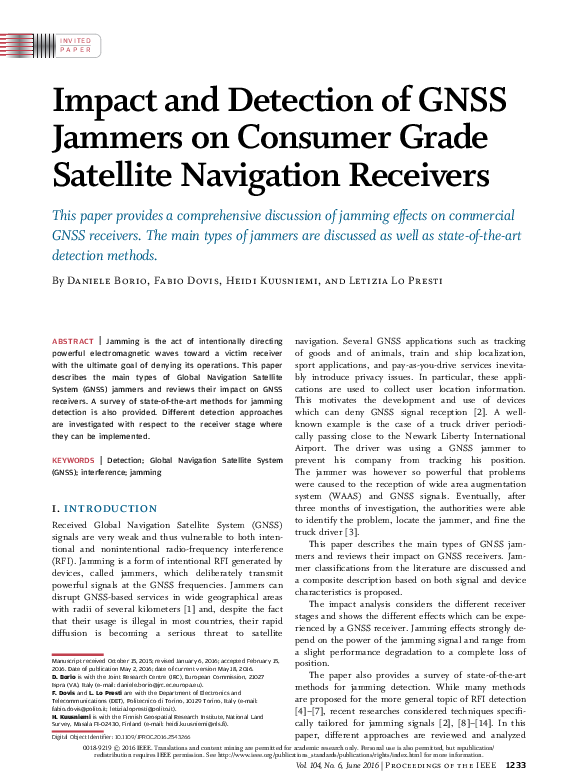 Pdf Impact And Detection Of Gnss Jammers On Consumer Grade Satellite
