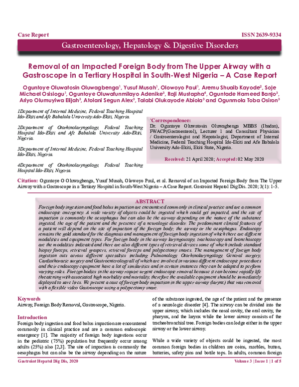 (PDF) Removal of an Impacted Foreign Body from The Upper Airway with a ...