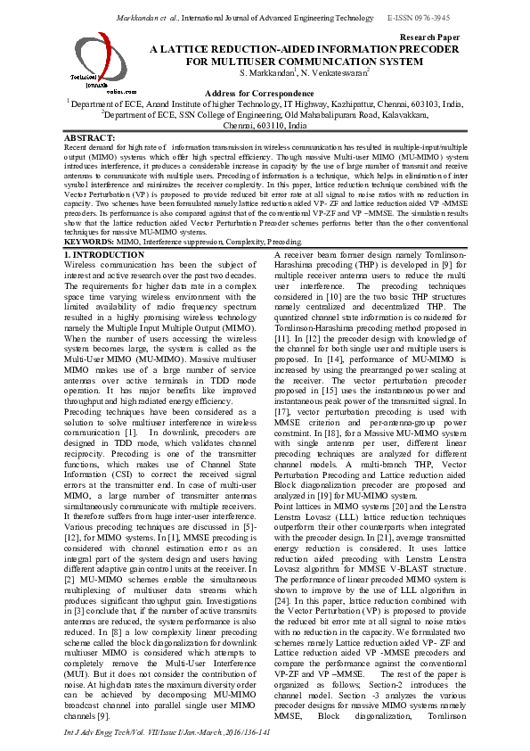 Pdf A Lattice Reduction Aided Information Precoder For Multiuser