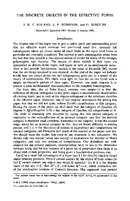 (PDF) The Discrete Objects in the Effective Topos