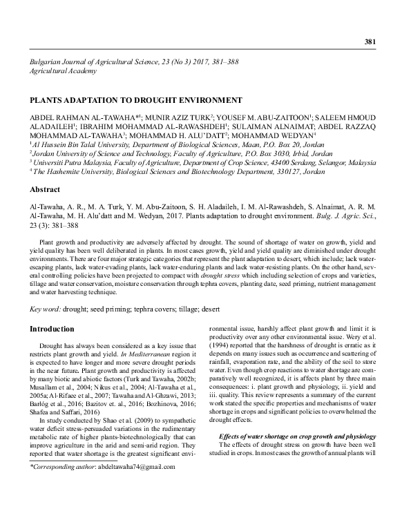 (PDF) Plants Adaptation to Drought Environment