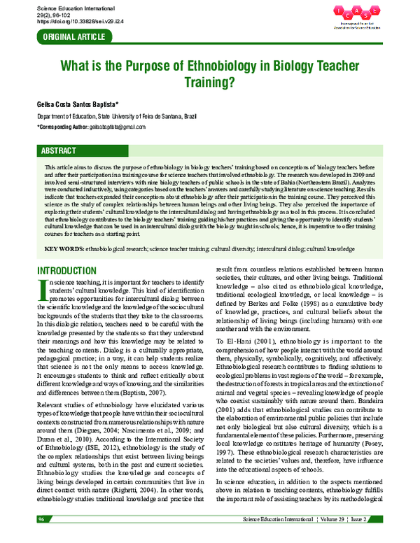 (PDF) What is the Purpose of Ethnobiology in Biology Teacher Training?