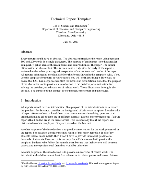 (PDF) Technical Report Template