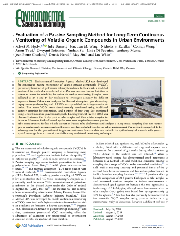 (PDF) Evaluation of a Passive Sampling Method for Long-Term Continuous Monitoring of Volatile ...