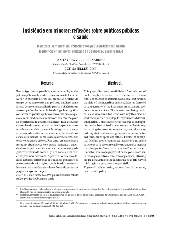 (PDF) Insistencia en aminorar: reflexión en políticas públicas y salud ...