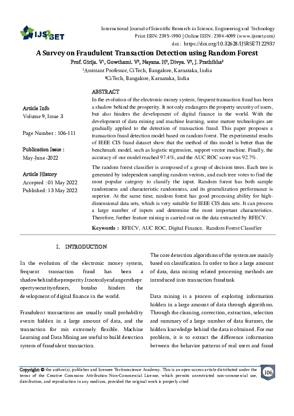 Pdf A Survey On Fraudulent Transaction Detection Using Random Forest