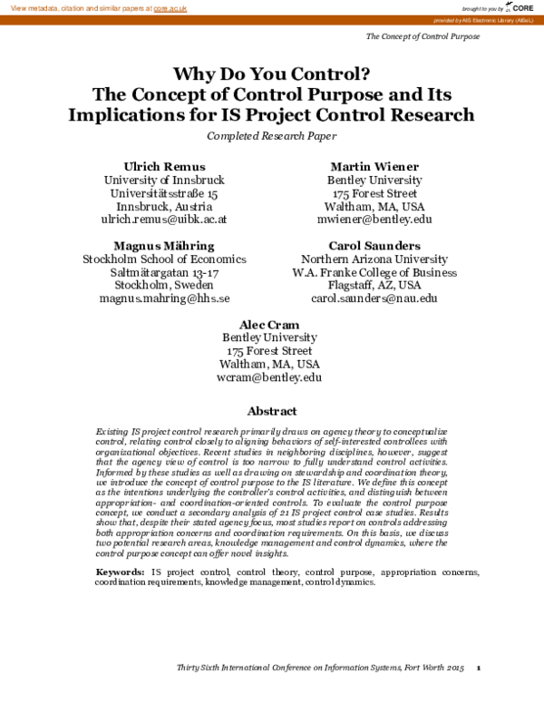 (PDF) Why Do You Control? The Concept of Control Purpose and Its ...