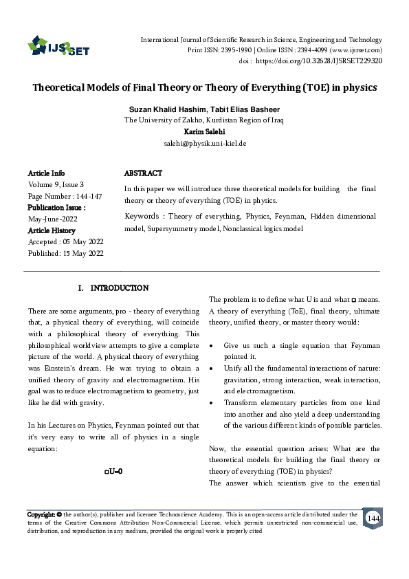 (PDF) Theoretical Models of Final Theory or Theory of Everything (TOE ...