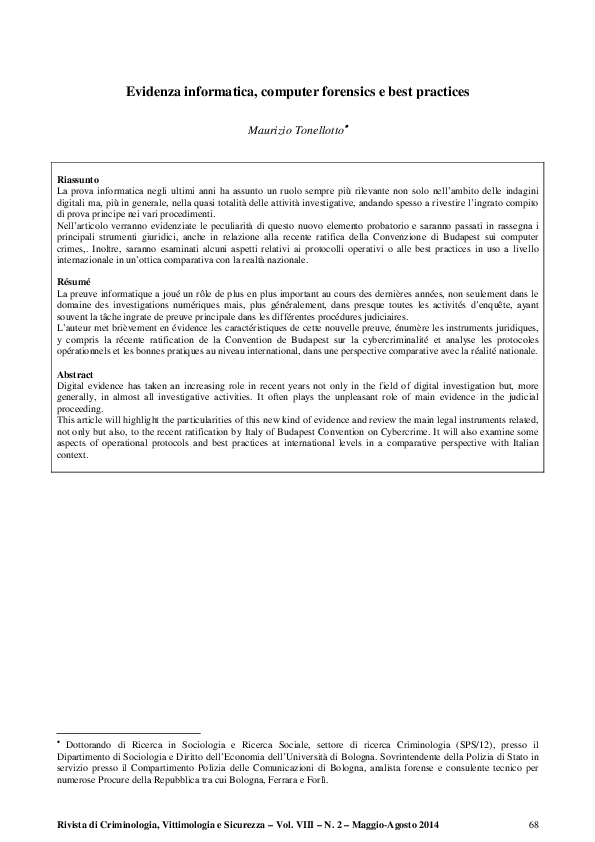 (PDF) Evidenza informatica, computer forensics e best practices | John ...