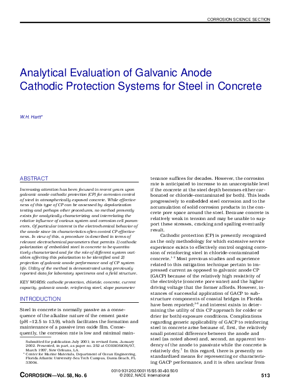(PDF) Analytical Evaluation of Galvanic Anode Cathodic Protection Systems for Steel in Concrete ...