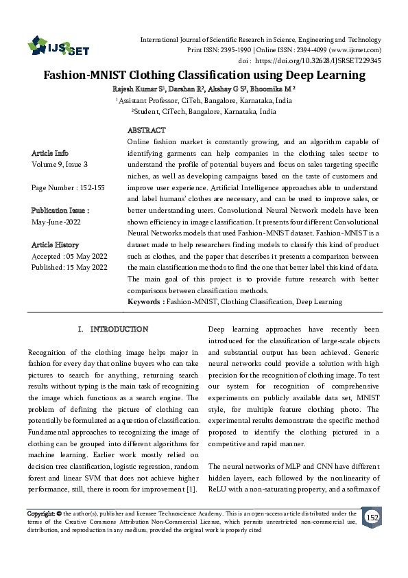 (PDF) Fashion-MNIST Clothing Classification using Deep Learning