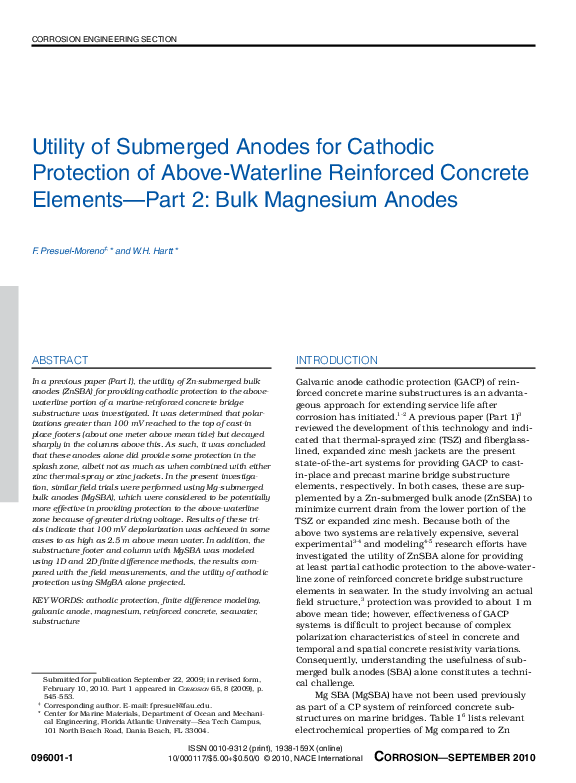 (PDF) Utility of Submerged Anodes for Cathodic Protection of Above ...