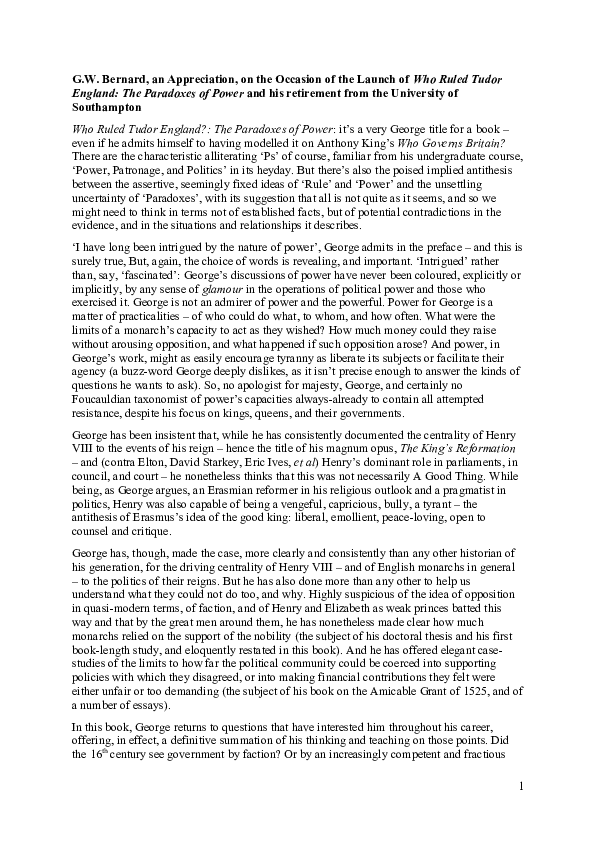 (DOC) G.W. Bernard: An Appreciation