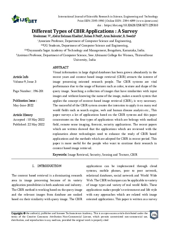 Pdf Different Types Of Cbir Applications A Survey