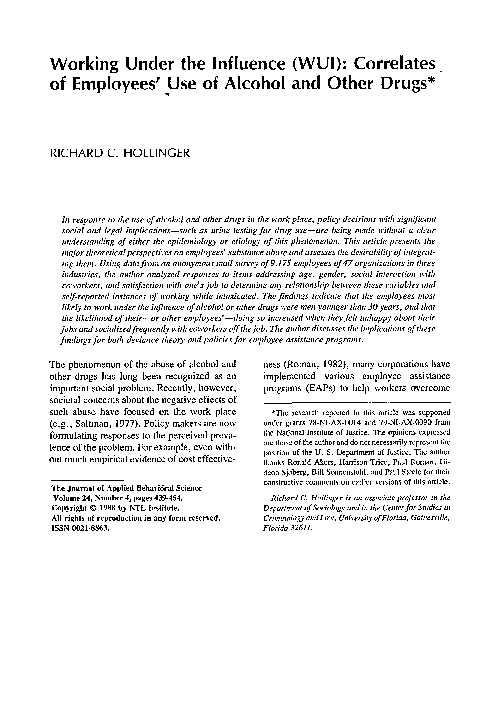 (PDF) Working Under the Influence (WUI): Correlates of Employees' Use ...