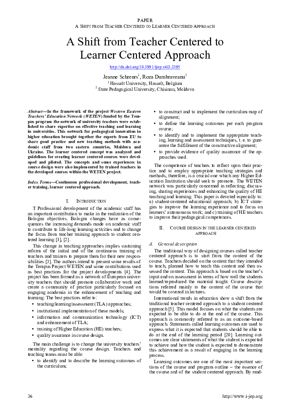 (PDF) A Shift from Teacher Centered to Learner Centered Approach