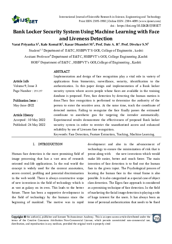 (PDF) Bank Locker Security System Using Machine Learning with Face and ...