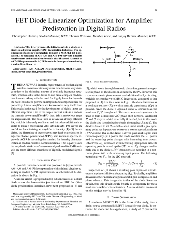 (PDF) FET diode linearizer optimization for amplifier predistortion in digital radios