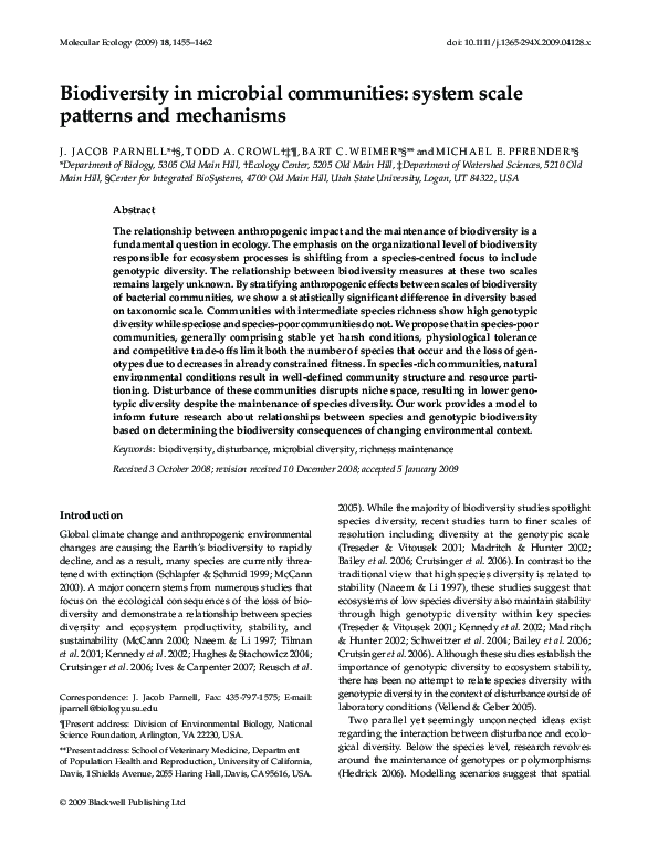 (PDF) Biodiversity in microbial communities: system scale patterns and ...