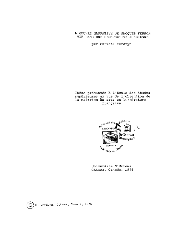 (PDF) L'Oeuvre narrative de Jacques Ferron vue dans une perspective ...
