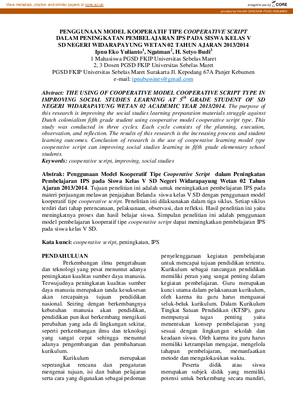 (PDF) Penggunaan Model Kooperatif Tipe Cooperative Script Dalam Peningkatan Pembelajaran Ips ...