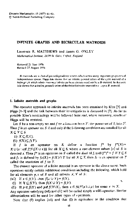 (PDF) Infinite graphs and bicircular matroids