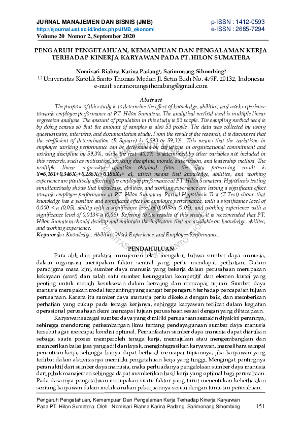 (PDF) Pengaruh Pengetahuan, Kemampuan Dan Pengalaman Kerja Terhadap ...