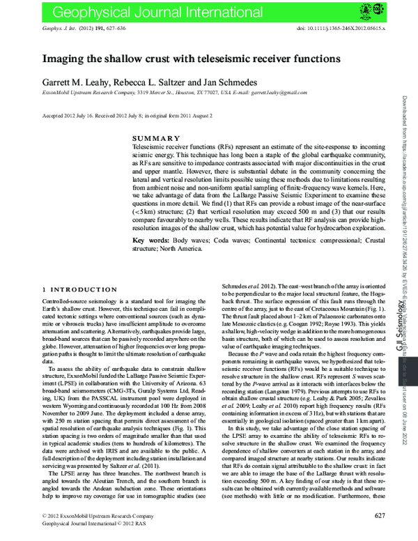 (PDF) Imaging the shallow crust with teleseismic receiver functions