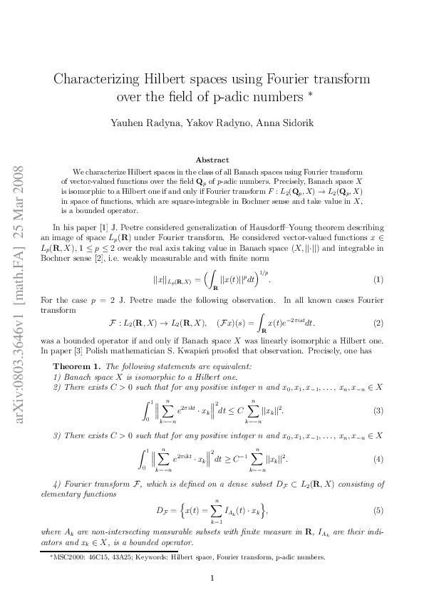 (PDF) Characterizing Hilbert spaces using Fourier transform over the ...