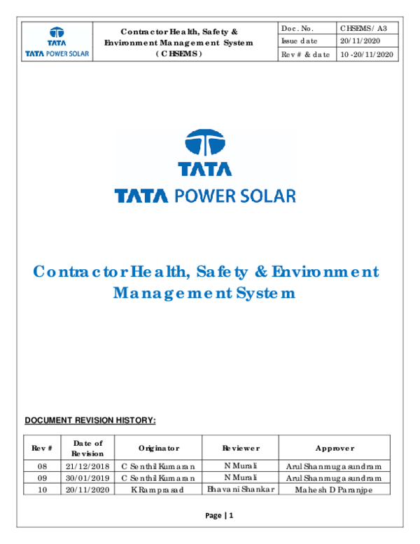(PDF) Contractor Health, Safety & Environment Management System ( CHSEMS