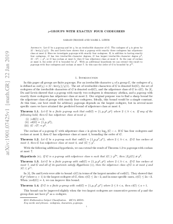 (PDF) P-Groups with Exactly Four Codegrees